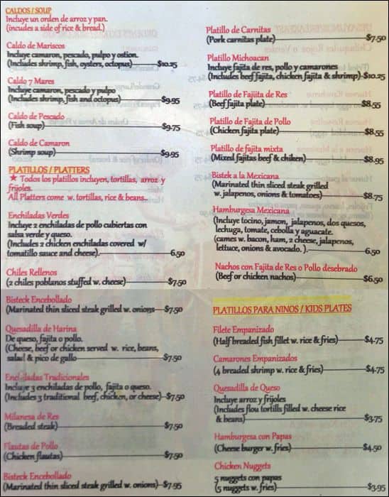 Menu at El Jacalito # 3 restaurant, Arlington