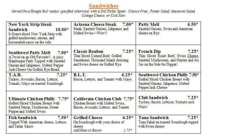 Menu at Flightline Bar & Grill, Phoenix, N 19th Ave