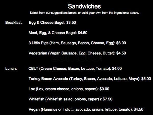 Menu at Bridgetown Bagel Company restaurant, Portland