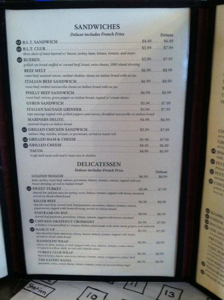 Menu at Chef Nick's restaurant, Winfield