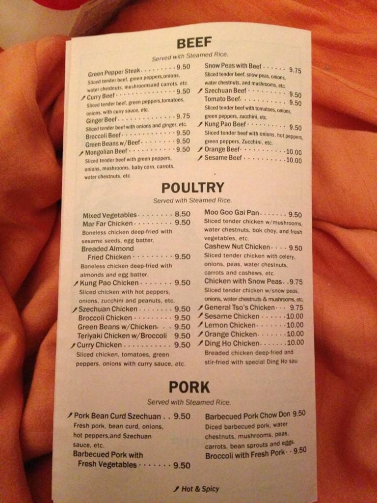 Menu at Ding Ho Family Restaurant, Madras