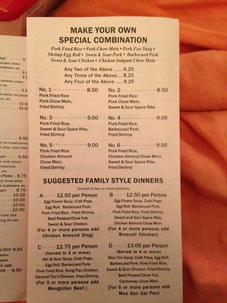 Menu at Ding Ho Family Restaurant, Madras