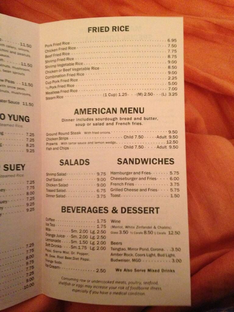 Menu at Ding Ho Family Restaurant, Madras