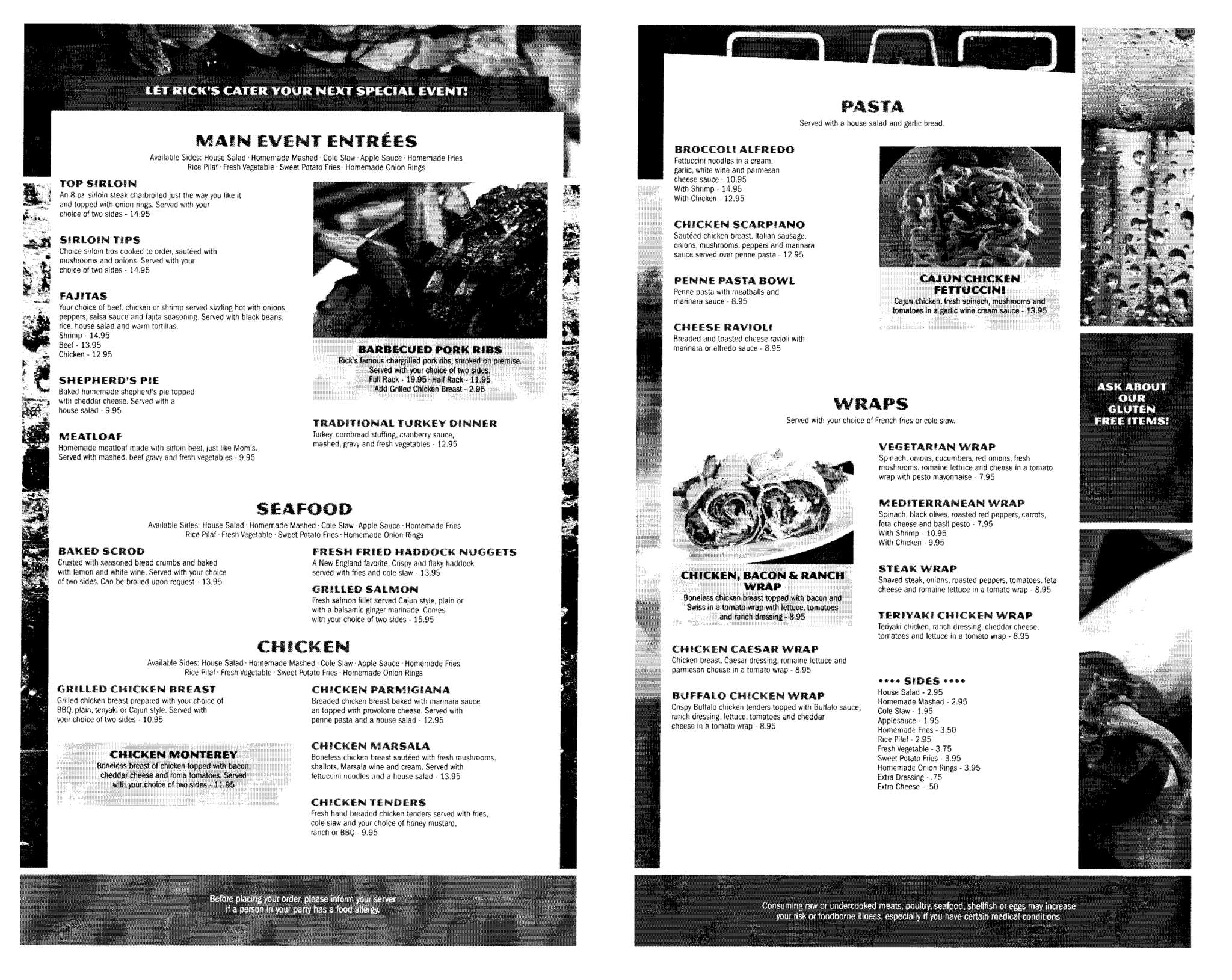Menu at Rick's Grill pub & bar, Milton, 25 Centre Dr