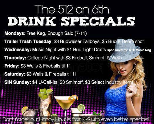 Menu at The 512 on Sixth pub & bar, Austin, 408 E 6th St