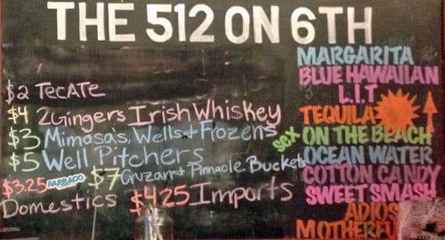 Menu at The 512 on Sixth pub & bar, Austin, 408 E 6th St