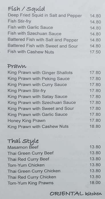 Menu at Oriental Kitchen restaurant, Banyo