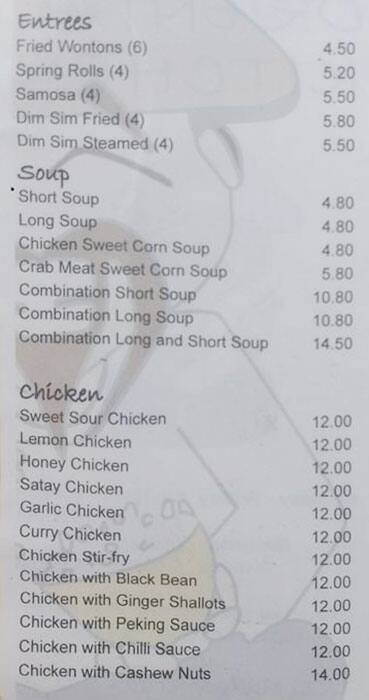 Carta del restaurante Oriental Kitchen, Banyo