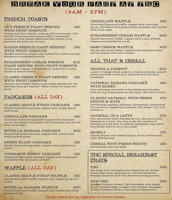 Menu of The Next Chapter Cafe, Dharampeth, Nagpur
