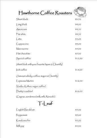 Menu at Poivre et Sel restaurant, Napier