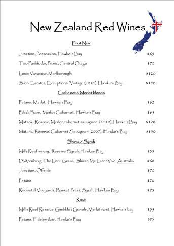 Menu at Poivre et Sel restaurant, Napier