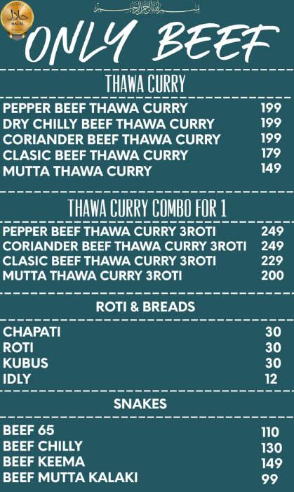 Menu of Only Beef, Ambattur, Chennai