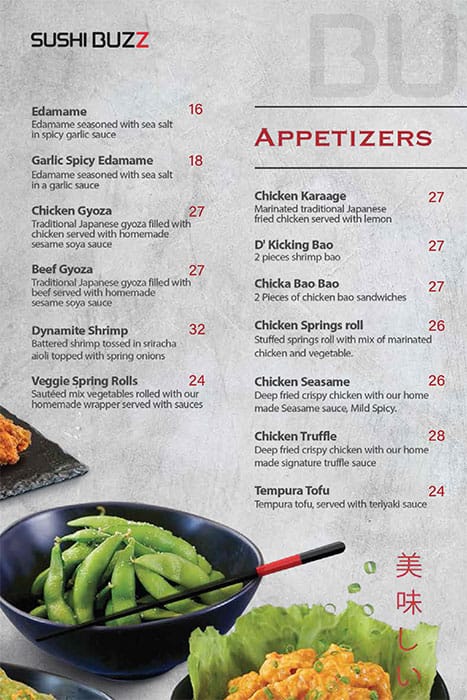 Menu of Sushi Buzz, Jumeirah Lake Towers (JLT), Dubai
