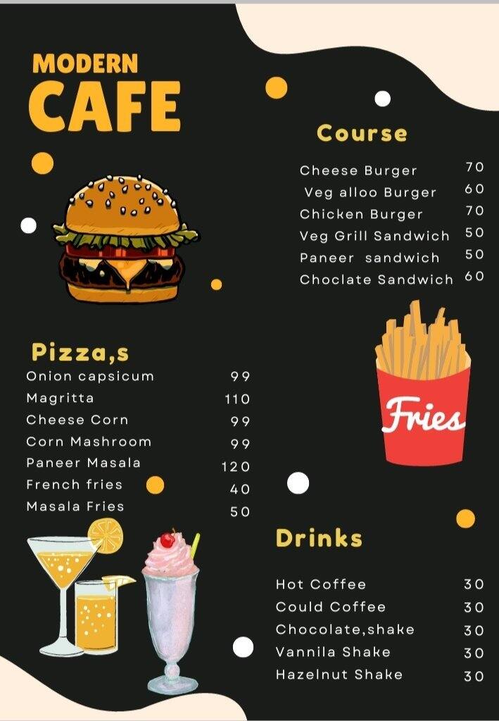 Menu of Modern Cafe, Hinjawadi, Pune