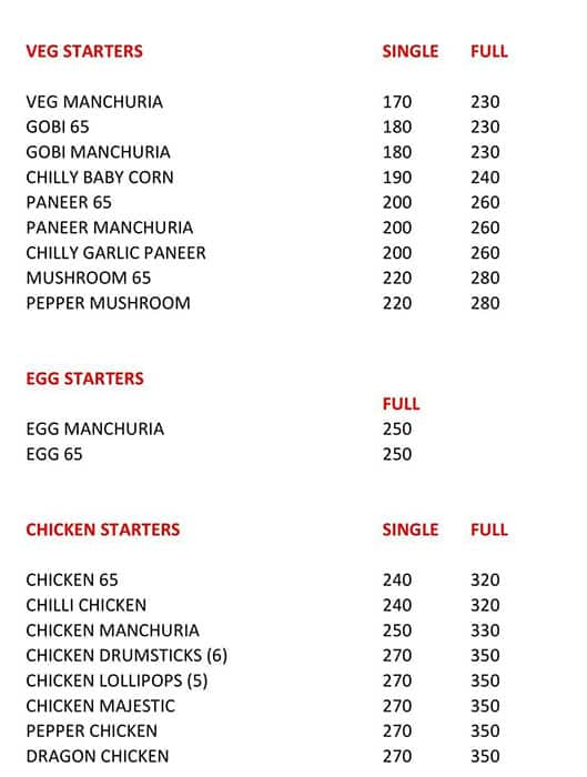 Menu of Aroha Restaurant, Saroor Nagar, Hyderabad