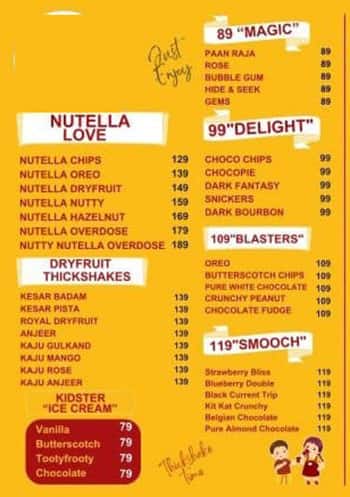 Menu of Krimmy Thickshakes, Miyapur, Hyderabad