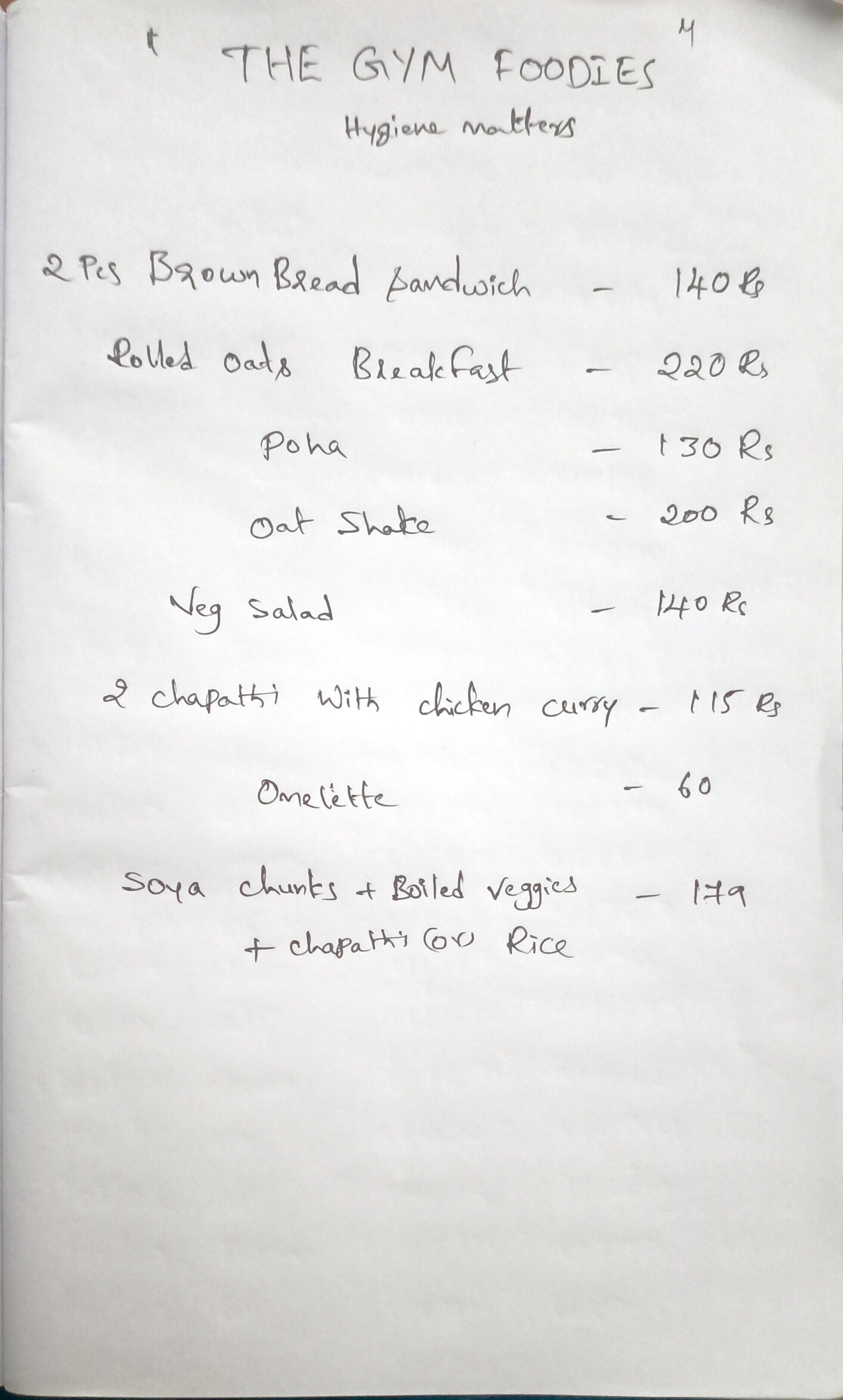 Menu of The Gym Foodie, Nacharam, Secunderabad
