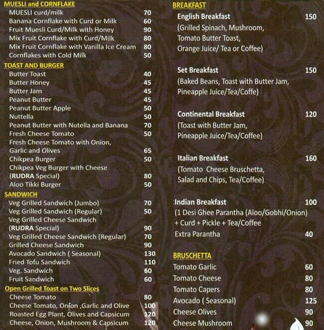 Menu at Cafe Rudra, Gurugram Rural, Shop 1