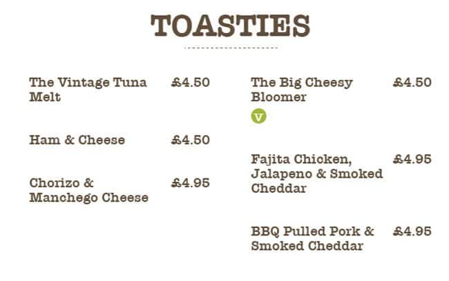 Menu at Giraffe restaurant, London, King's Cross Rd