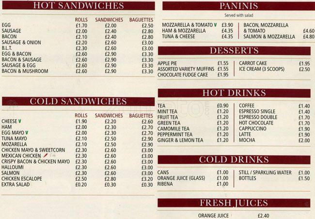 Menu at Little Wonder Cafe, London
