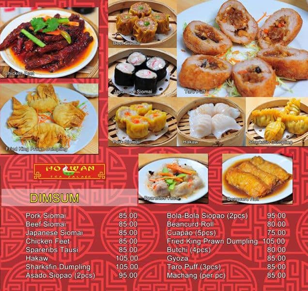 Menu at Ho Wan Tea Palace restaurant, Quezon City