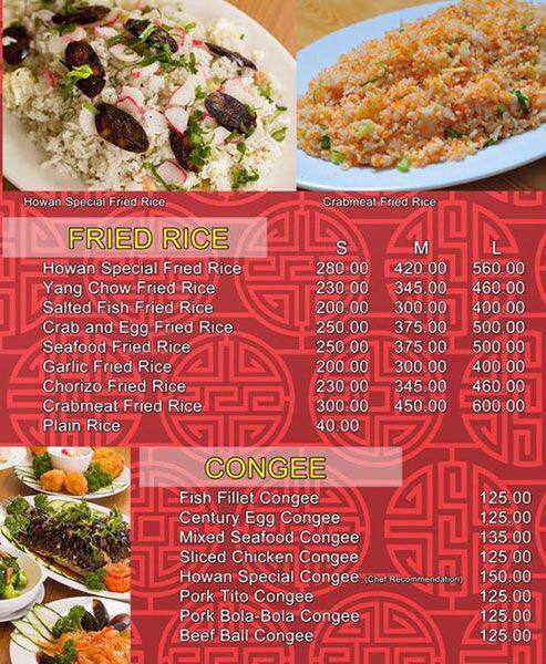 Menu at Ho Wan Tea Palace restaurant, Quezon City