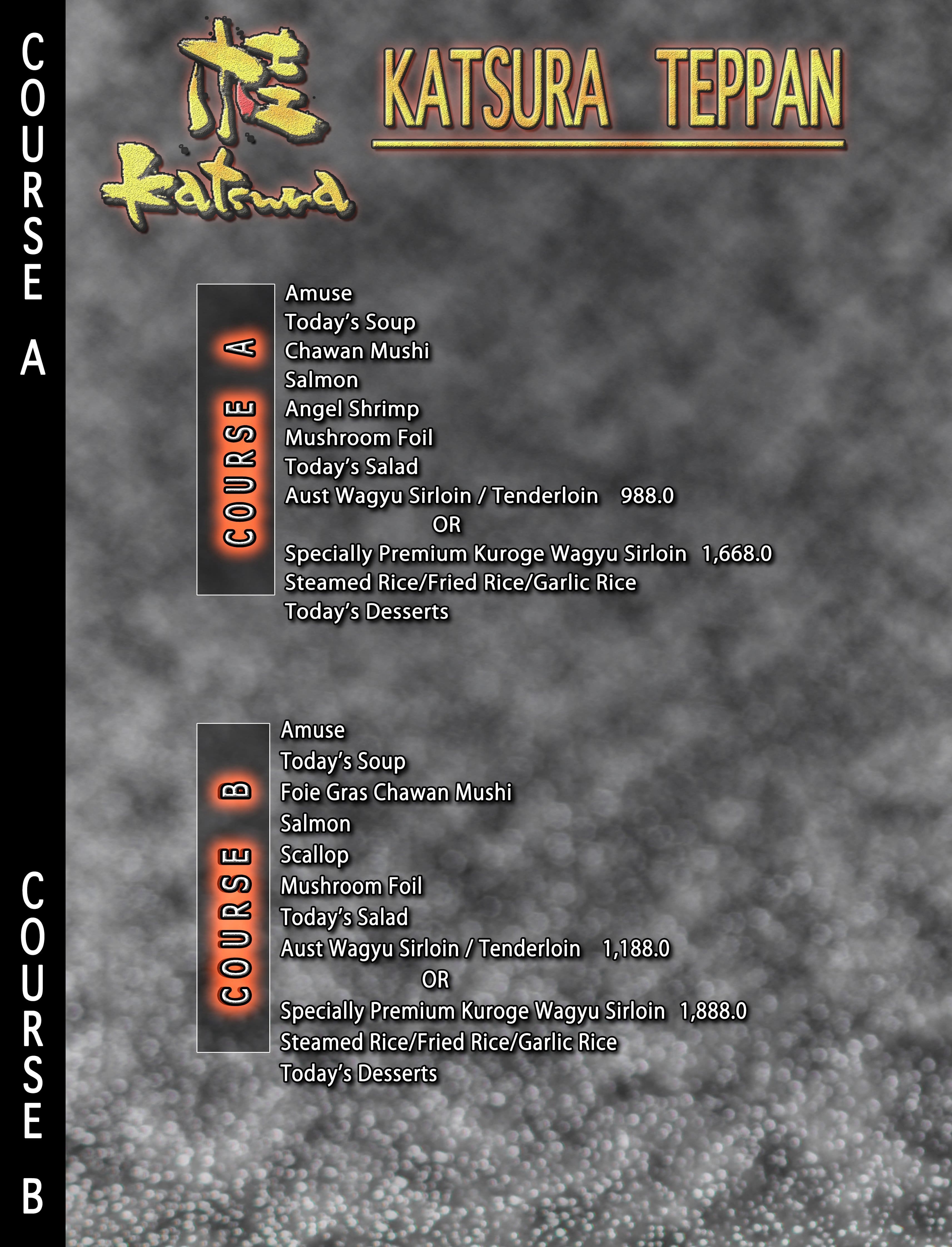 Menu at Katsura Plaza Senayan restaurant, Central Jakarta