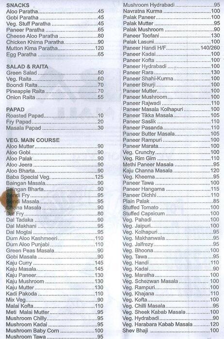 Baba Food Mall Menu, Menu for Baba Food Mall, Senapati Bapat Road, Pune ...