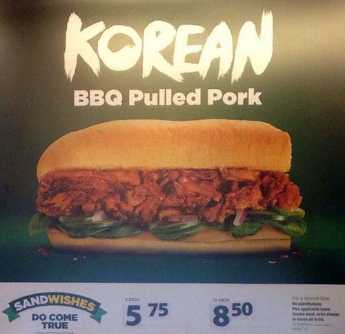 Menu at Subway restaurant, Toronto