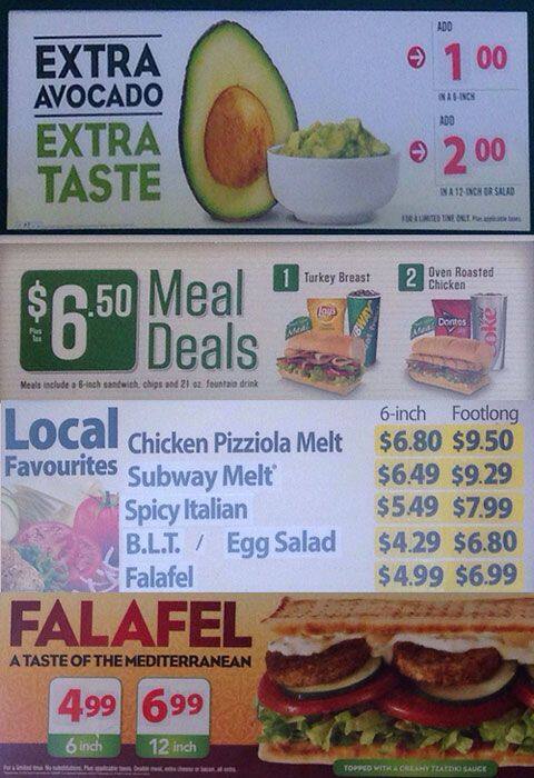Menu at Subway restaurant, Toronto