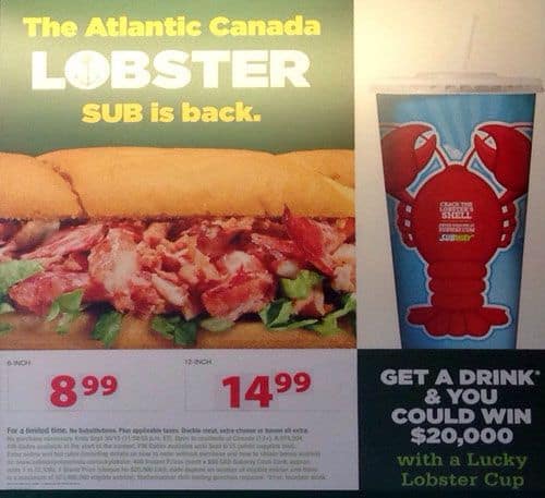 Menu at Subway restaurant, Toronto