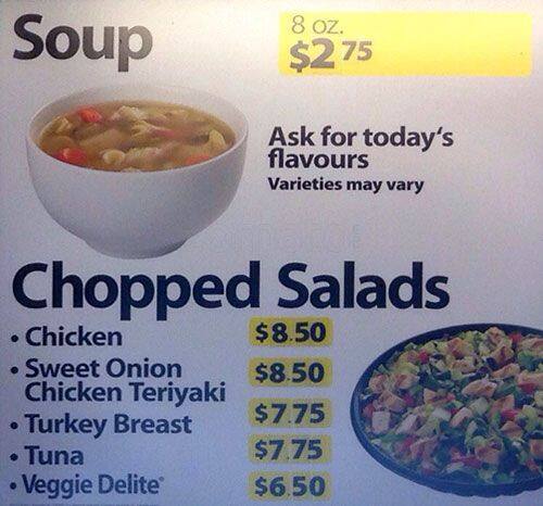 Menu at Subway restaurant, Toronto