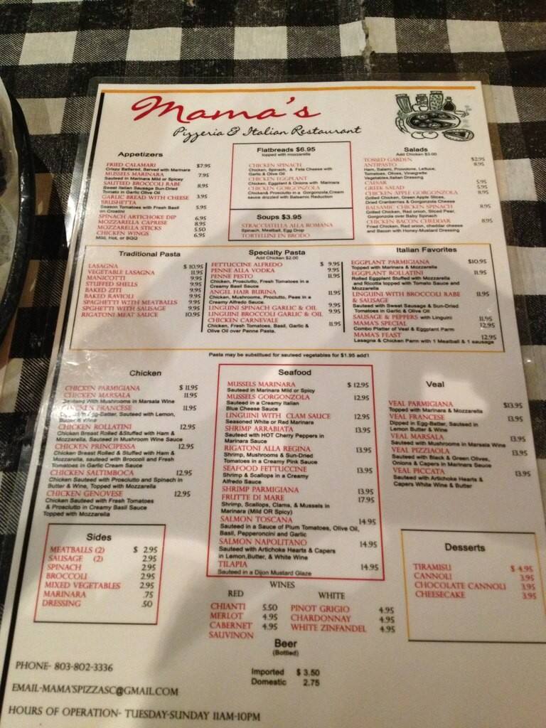 Menu at Mama's Pizza & Pasta pizzeria, Indian Land