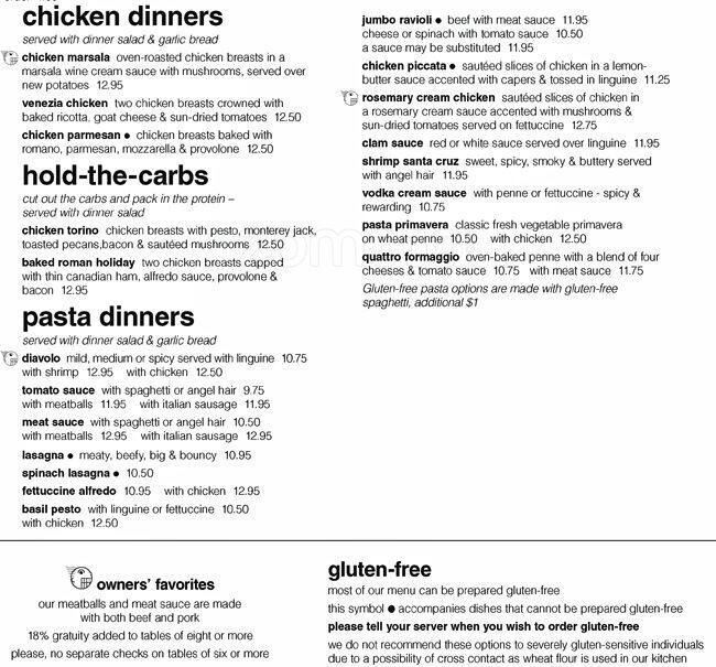 Menu at Puccini's Pizza Pasta-Fishers pizzeria, Fishers, E 116th St