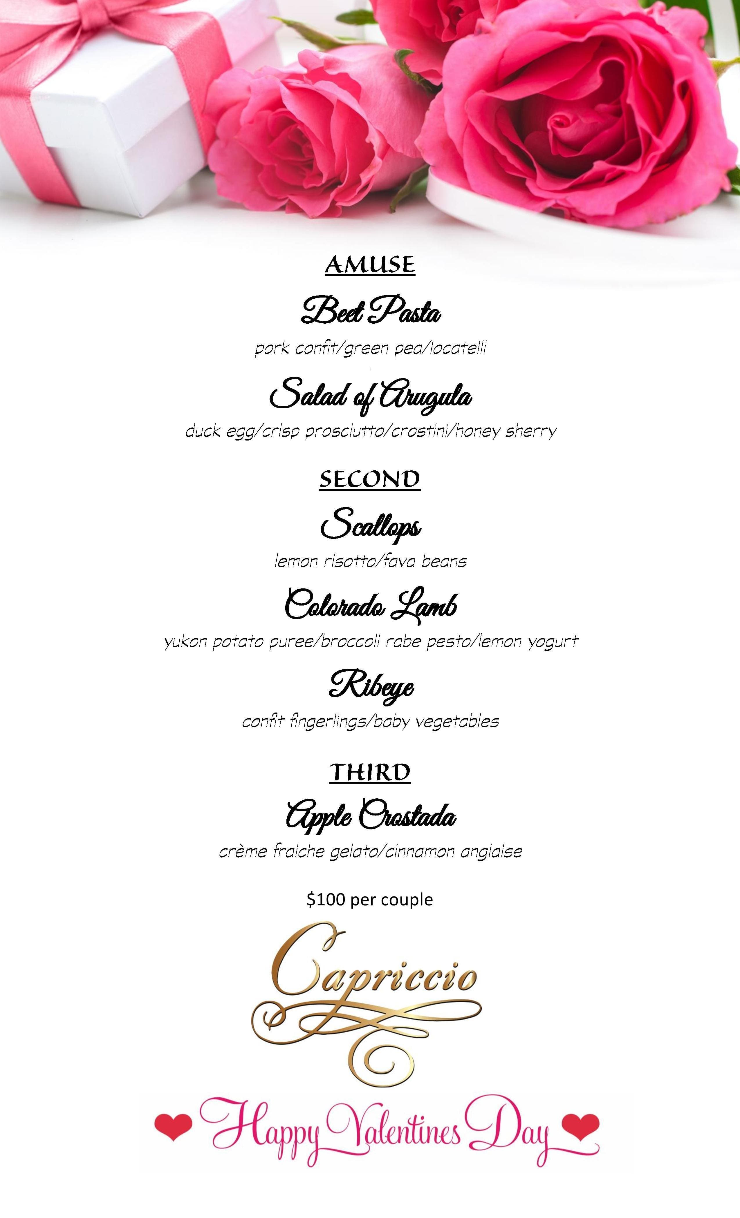 Menu at Capriccio restaurant, Atlantic City, Boardwalk