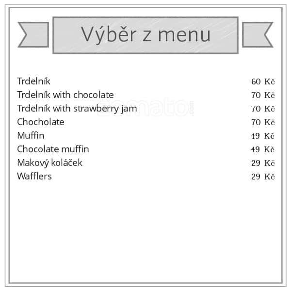 Menu at TRDELNÍK & COFFEE restaurant, Prague, Josefov CZ