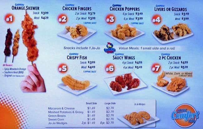 Menu at Cooper's Express fast food, Austin, Ross Road