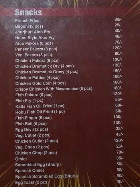 Menu of Tuli's Restaurant, Vastrapur, Ahmedabad