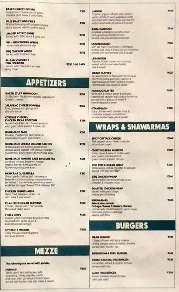Menu of Daily Grill, Andheri Lokhandwala, Andheri West, Mumbai
