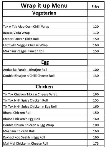 Menu of Wrap It Up, Pashan, Pune