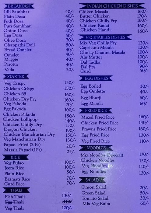 Menu of Oxygen Bar And Restaurant, Siolim, Goa