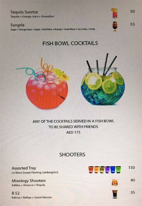 Menu at Mixology pub & bar, Dubai
