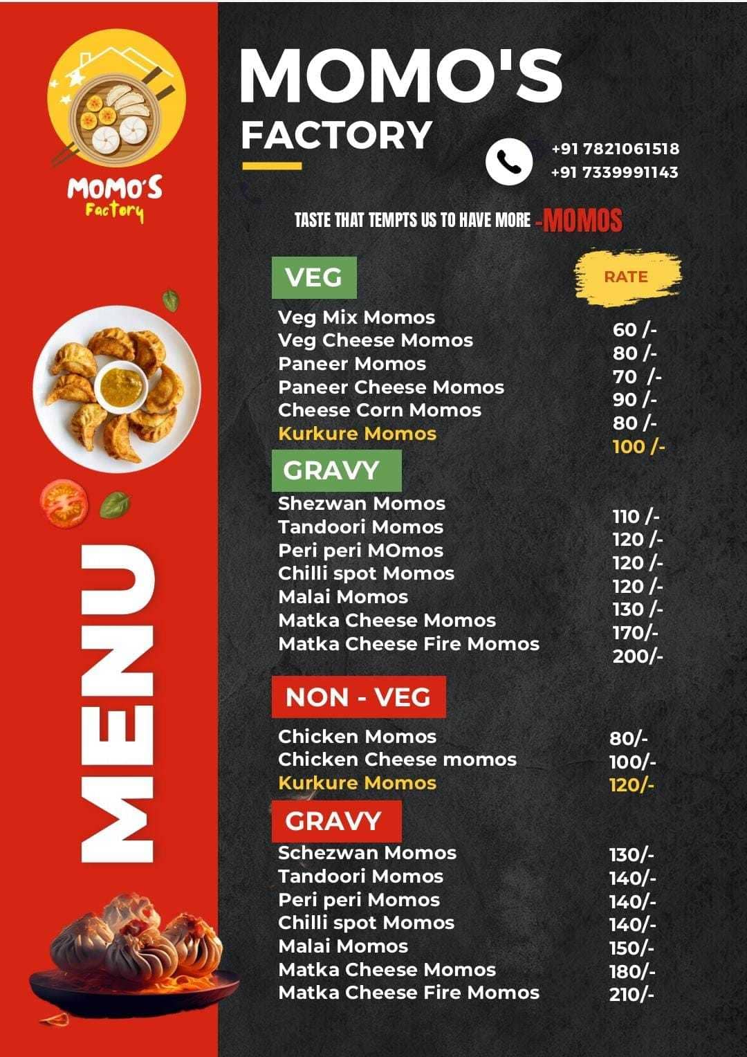 Menu of Momos Factory, Kalyan, Thane