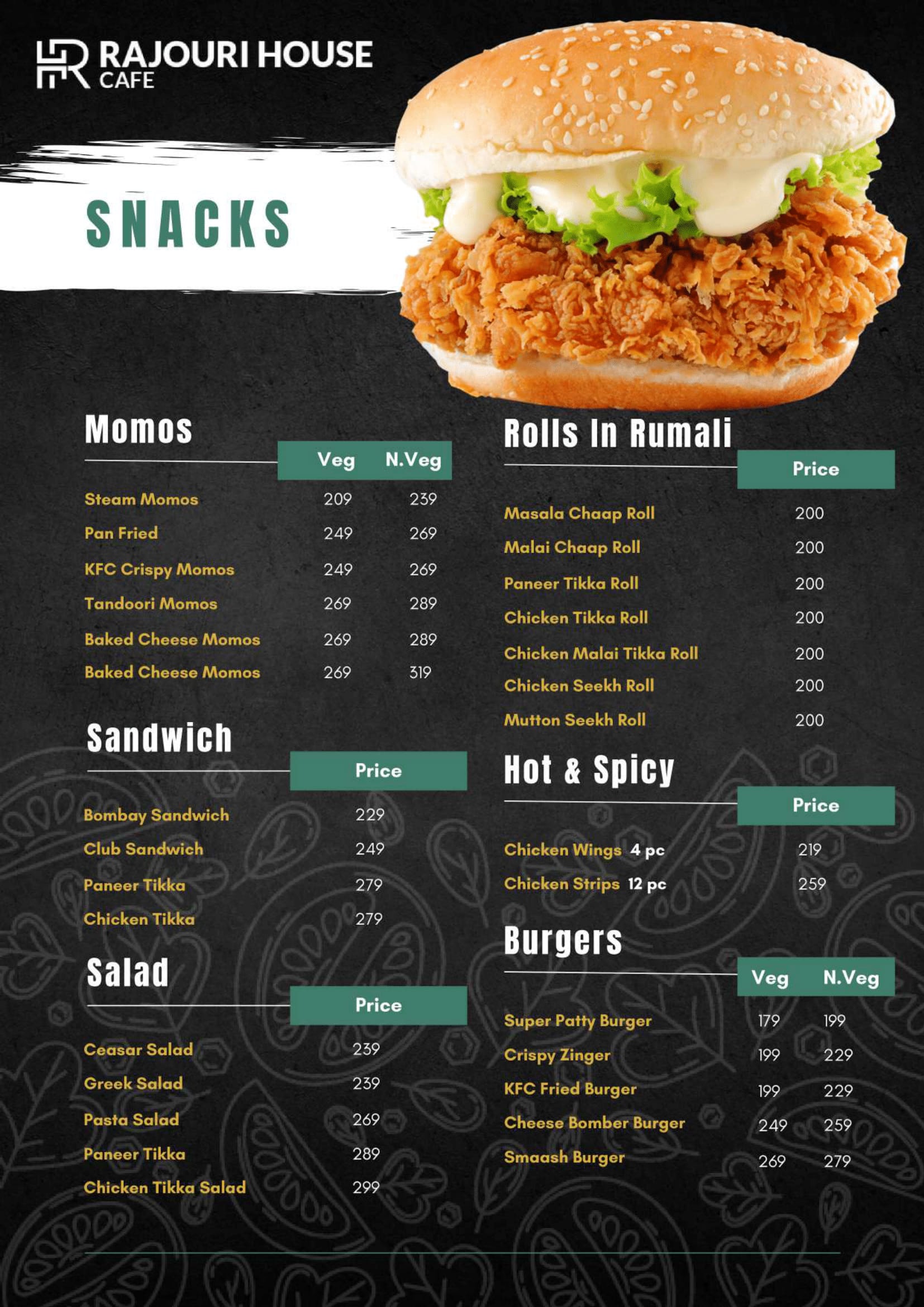 Menu of Rajouri House Cafe, Rajouri Garden, New Delhi