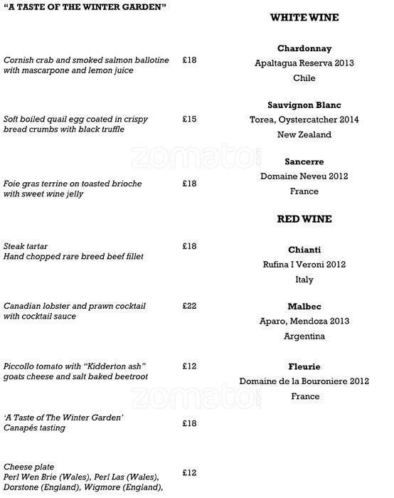 Menu at The Mirror Bar, London