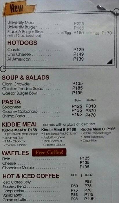 Menu at Stackers restaurant, Quezon City, 1100 Quezon City