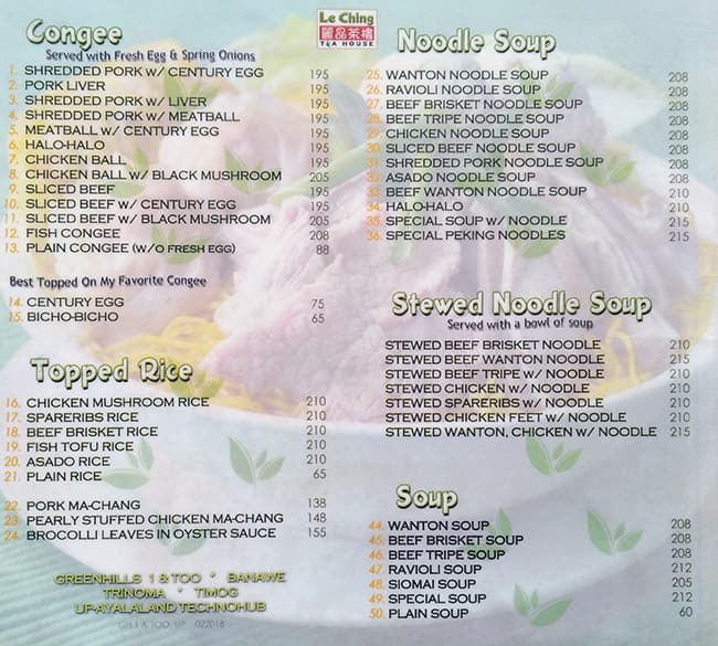 Menu at Le Ching Tea House restaurant, Quezon City, MCV Building