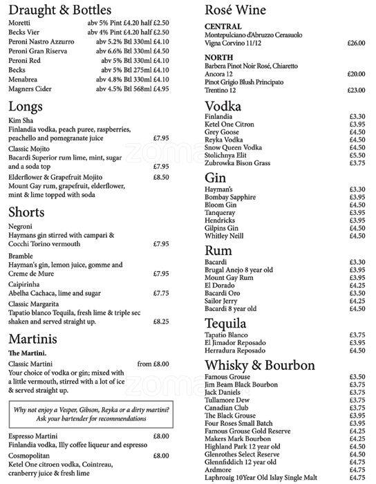 Menu at Piccolino Caffé Grande, Manchester restaurant, Manchester, 8 ...