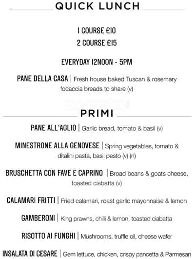Menu at Piccolino Caffé Grande, Manchester restaurant, Manchester, 8 ...