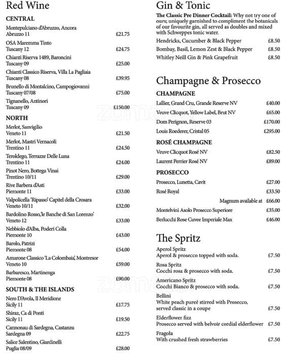 Menu at Piccolino Caffé Grande, Manchester restaurant, Manchester, 8 ...